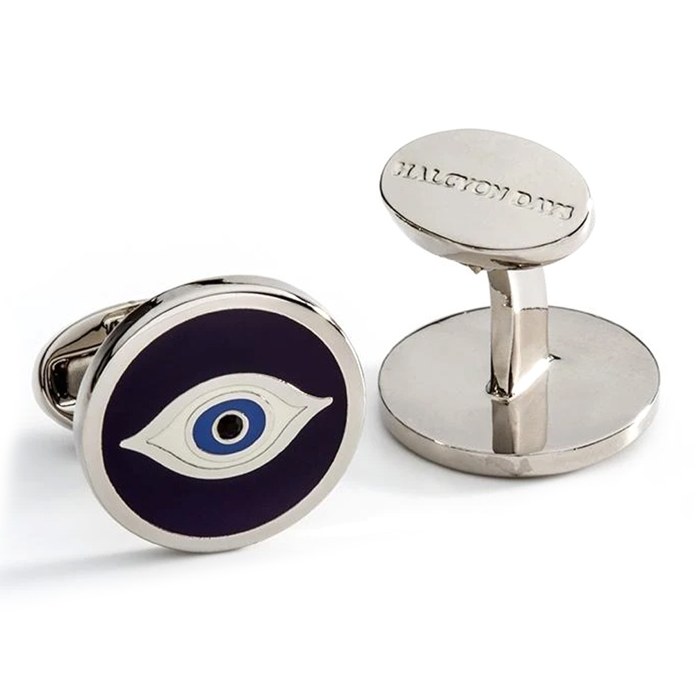 Halcyon Days - Evil Eye Cufflinks Navy & Palladium | Peter's of Kensington