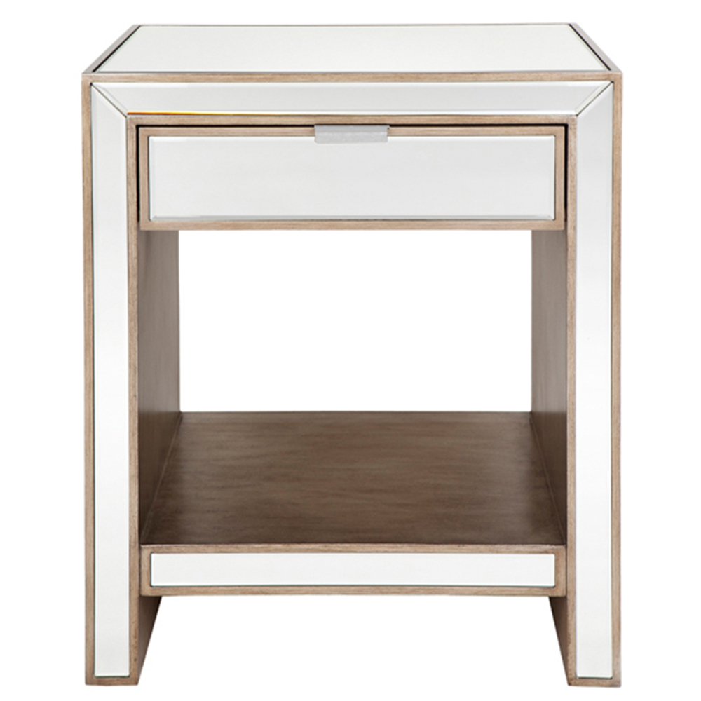 Cafe Lighting - Sabrina Mirrored Bedside Table Antique Gold | Peter's of Kensington