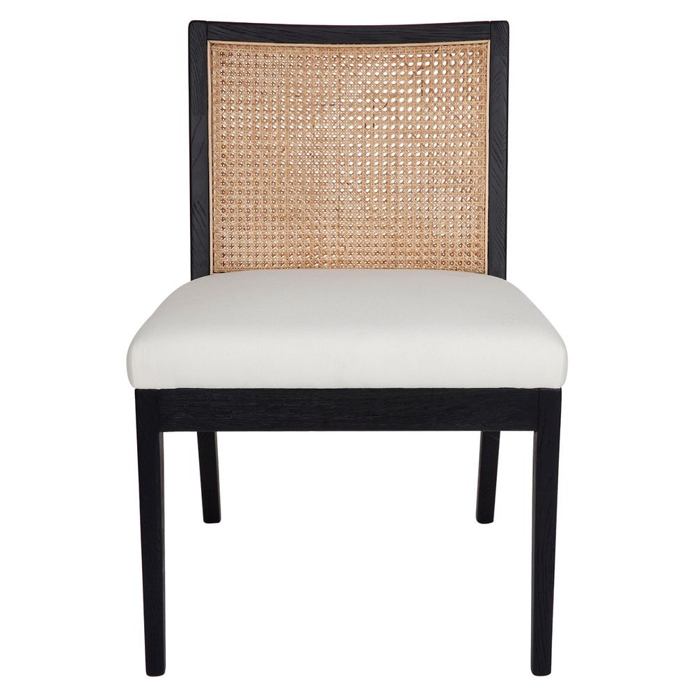 Cafe Lighting - Kane Rattan Black Dining Chair White Linen | Peter's of ...