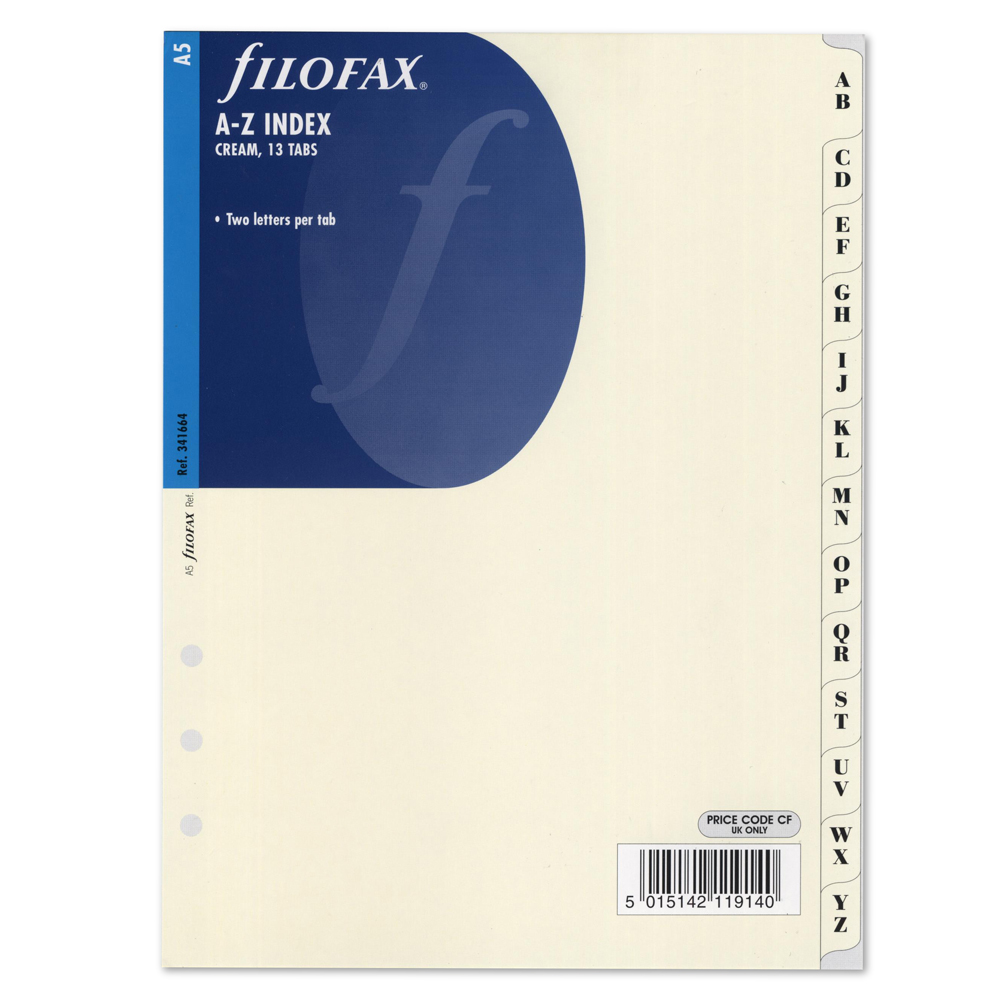 Filofax - A5 Cream A-Z Two Letter Index Tabs Refill | Peter's of Kensington
