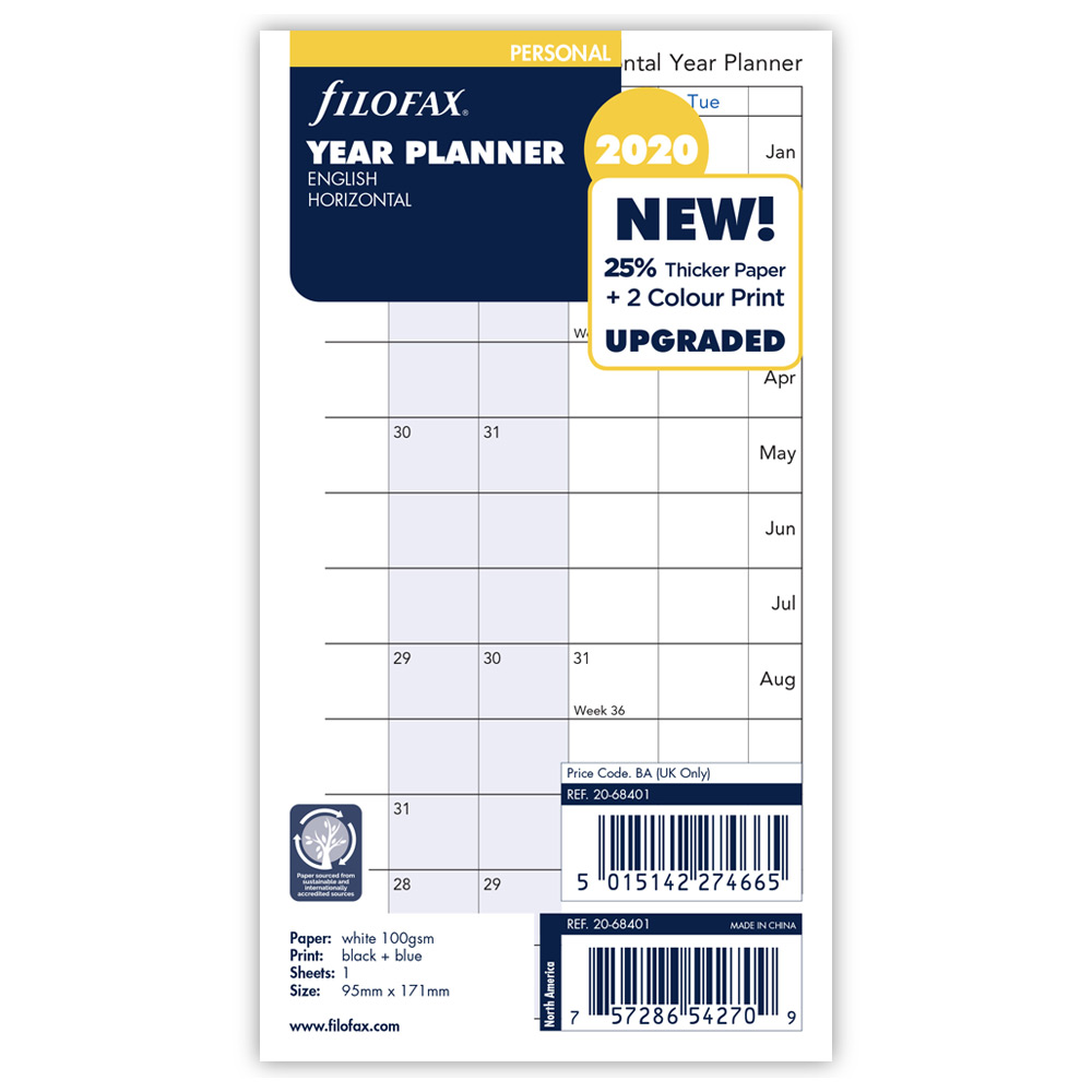 Filofax - Personal Year Planner Horizontal 2020 Diary Refill | Peter's ...