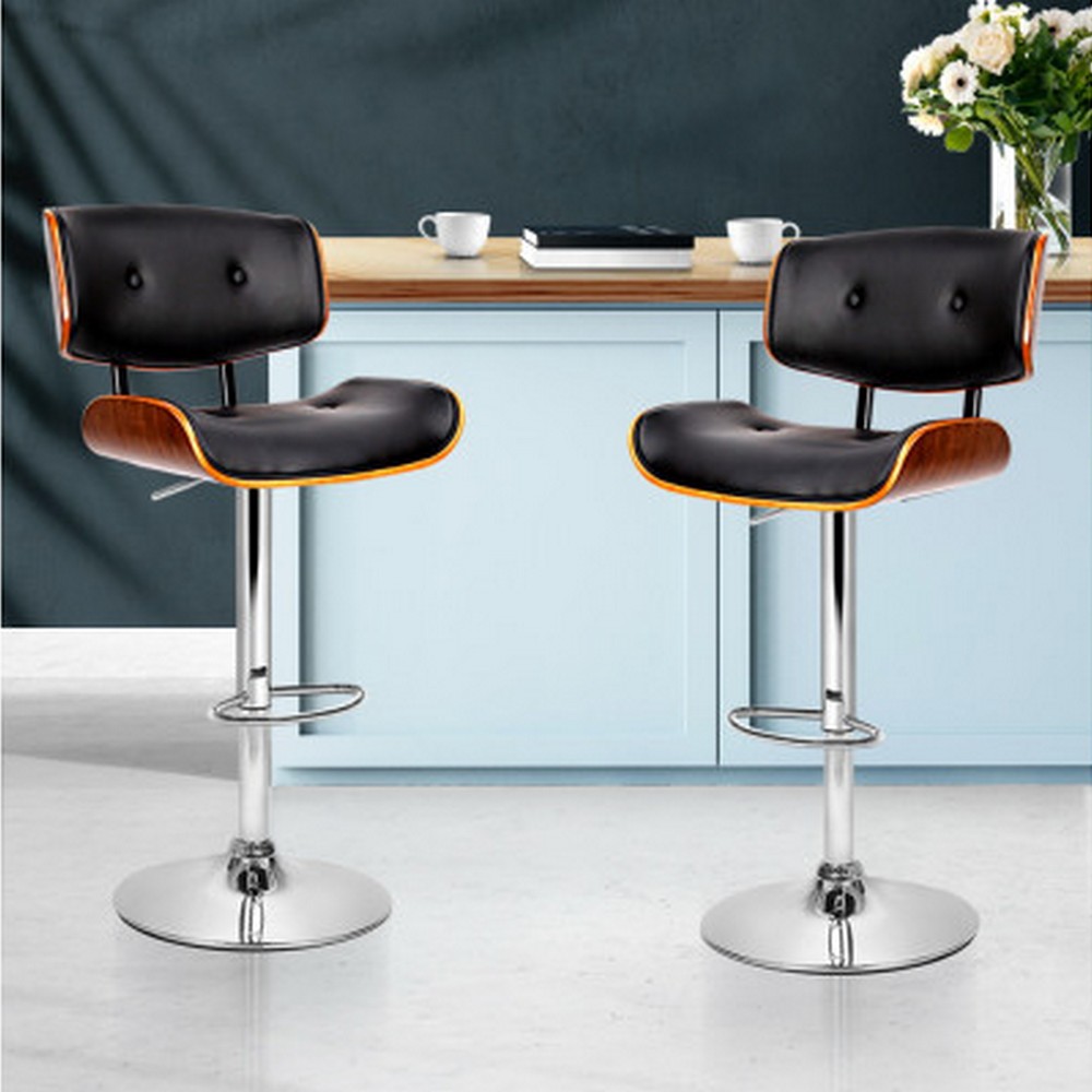 MyBar - Wooden Gas Lift Bar Stool Black Set 2pc | Peter's of Kensington