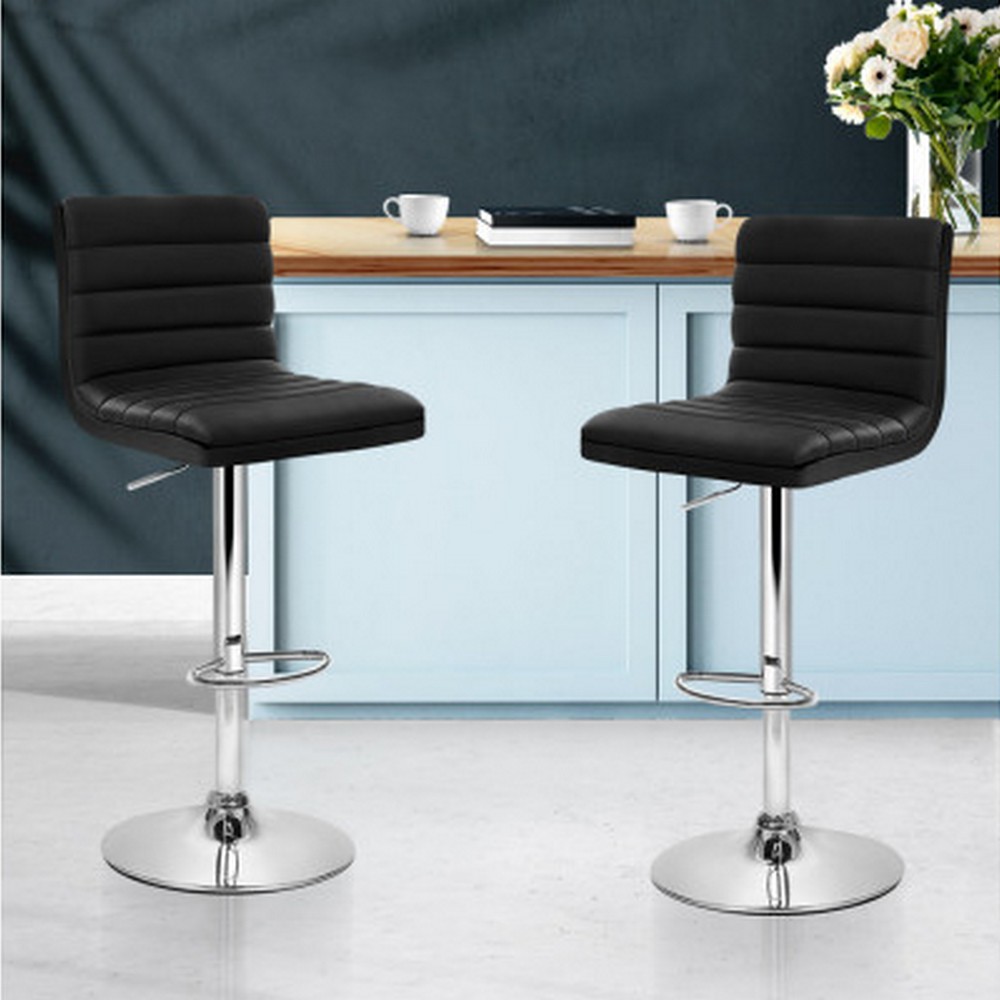 MyBar - PU Bar Stool Padded Line Black Set 2pc | Peter's of Kensington