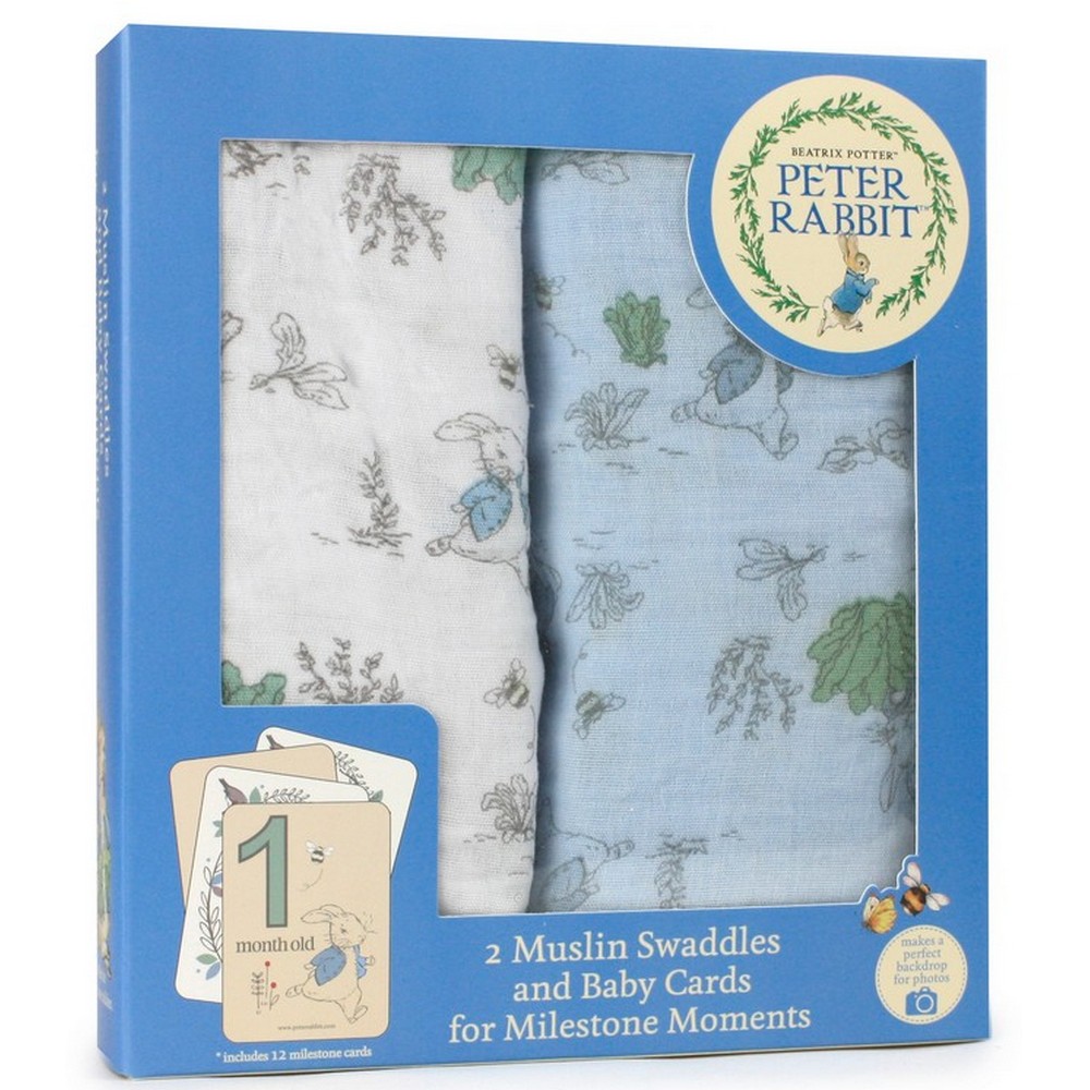 Peter Rabbit - Hop Little Rabbit Muslin Wraps Blue Set 2pce | Peter's ...