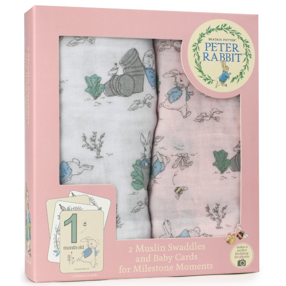 Peter Rabbit - Hop Little Rabbit Muslin Wraps Pink Set 2pce | Peter's ...
