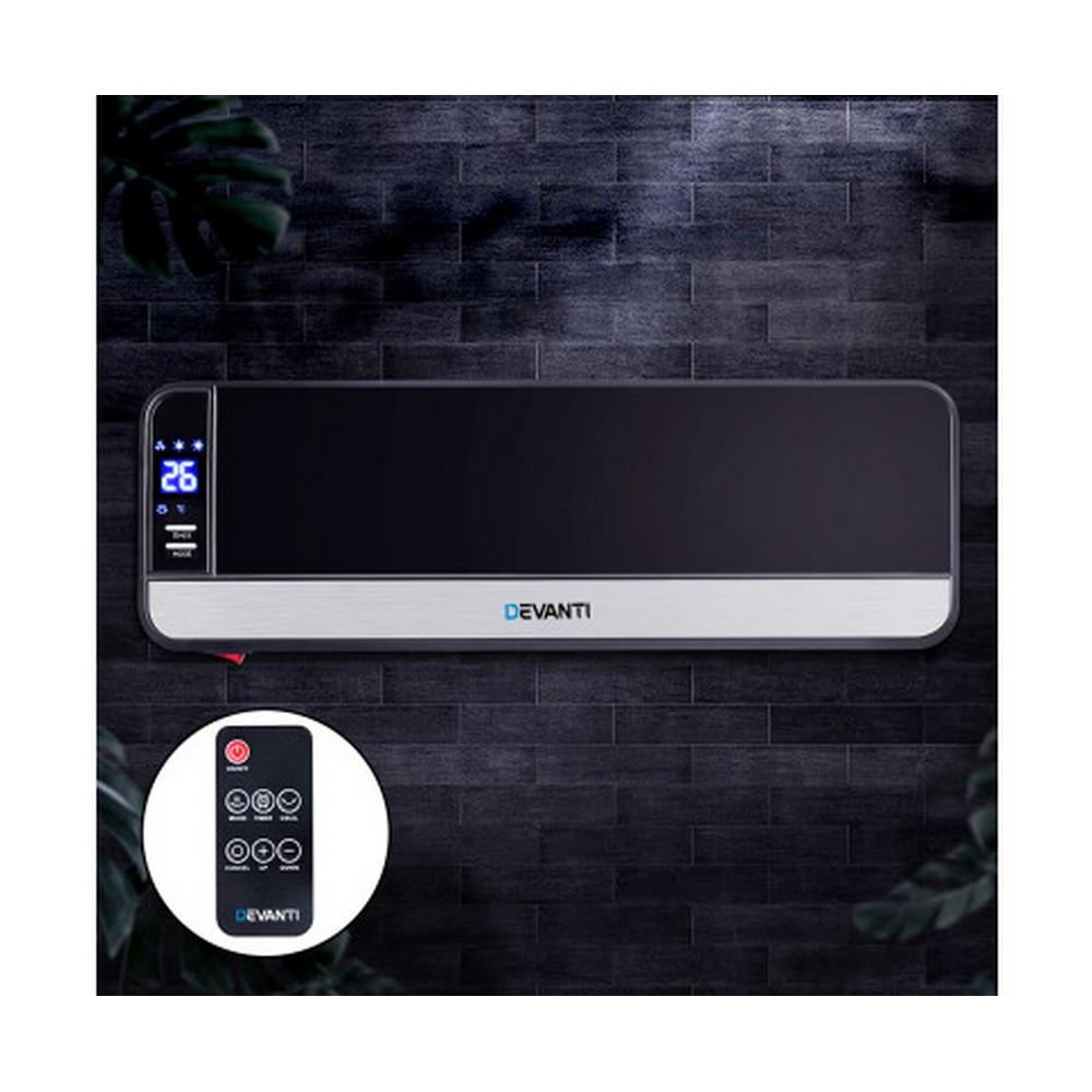 Devanti - 2000W Wall Mounted Panel Heater Black | Peter's of Kensington