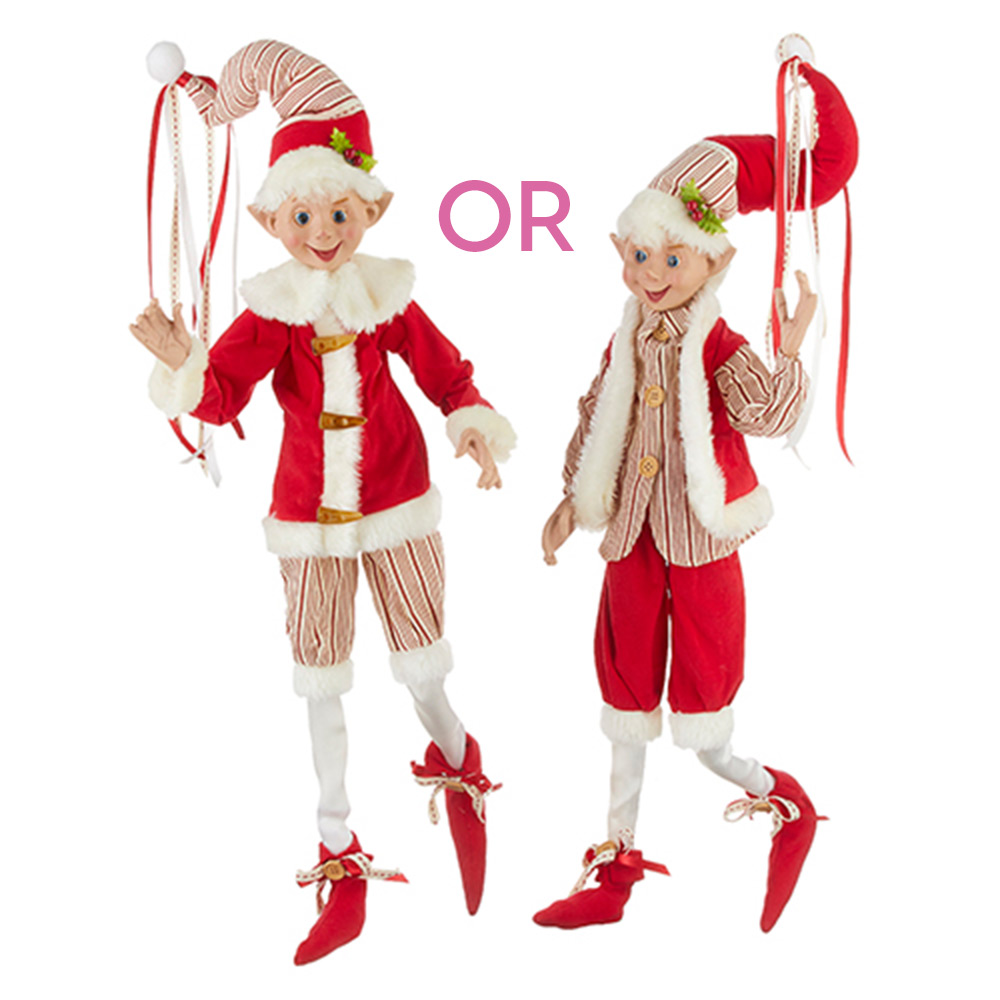 Raz - Ticking Stripe Posable Elf 76cm | Peter's of Kensington