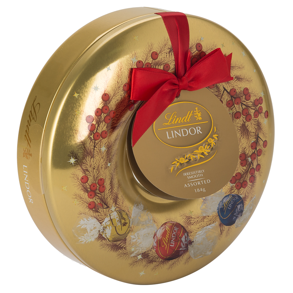Lindt - Lindor Small Wreath Assorted Chocolates Tin 184g | Peter's of ...