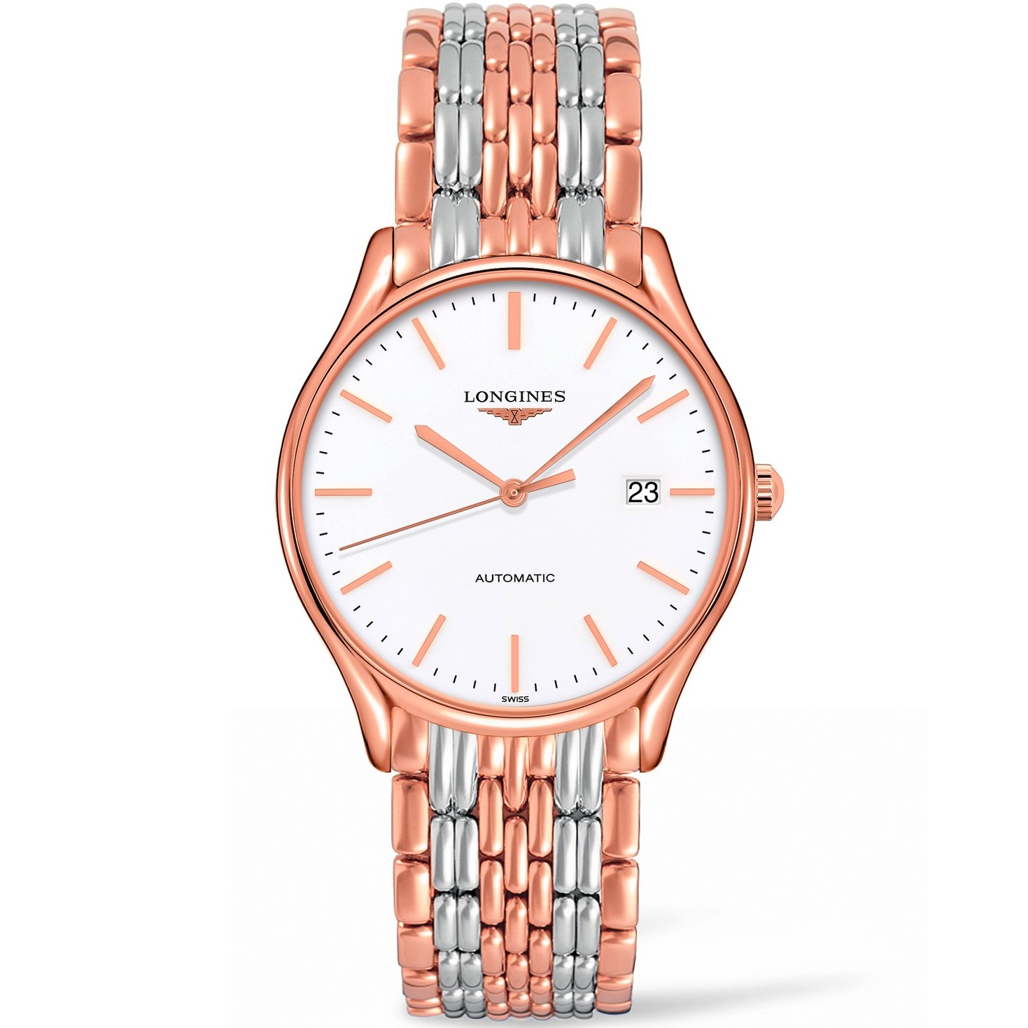 Longines - Lyre Auto. Watch w/Red Gold PVD & White Dial 38.5mm ...