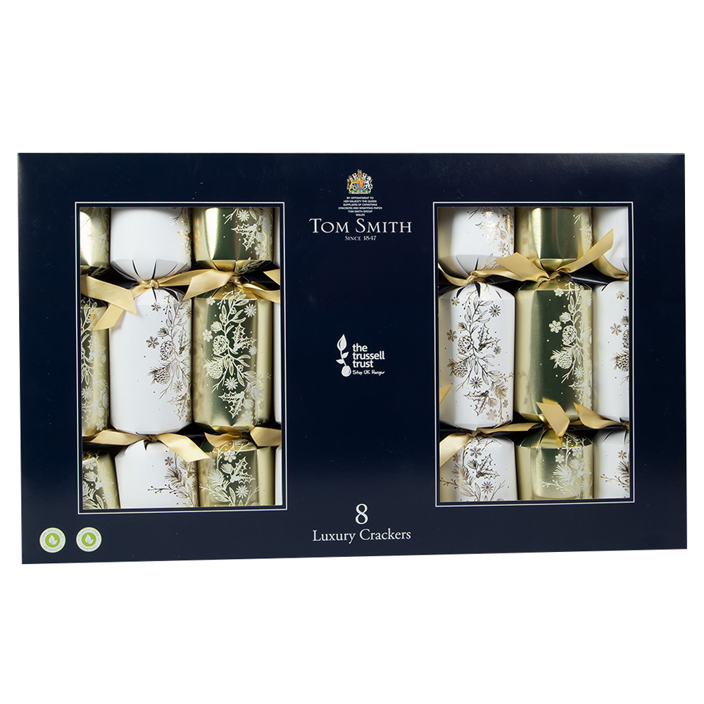 Tom Smith - Luxury Christmas Crackers Set Gold/White 8pce | Peter's of ...