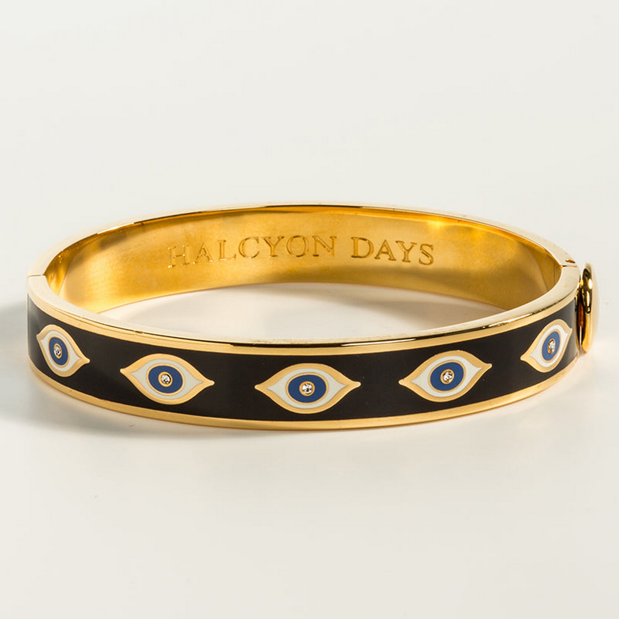 Halcyon Days - Evil Eye Hinged Bangle Midnight/Gold | Peter's of Kensington