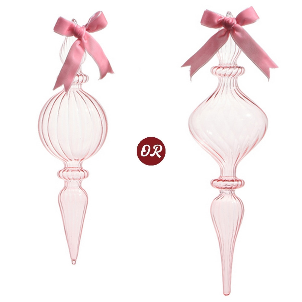 Raz - Clear Pink Blown Glass Finial Ornament 28cm/24cm | Peter's of ...