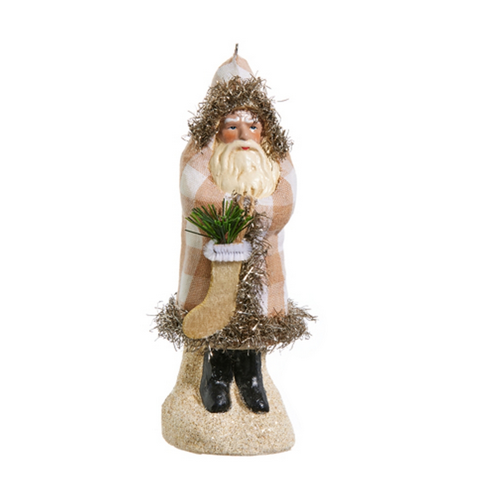 Raz - Ivory Gingham Velvet Santa Ornament 14.5cm | Peter's of Kensington