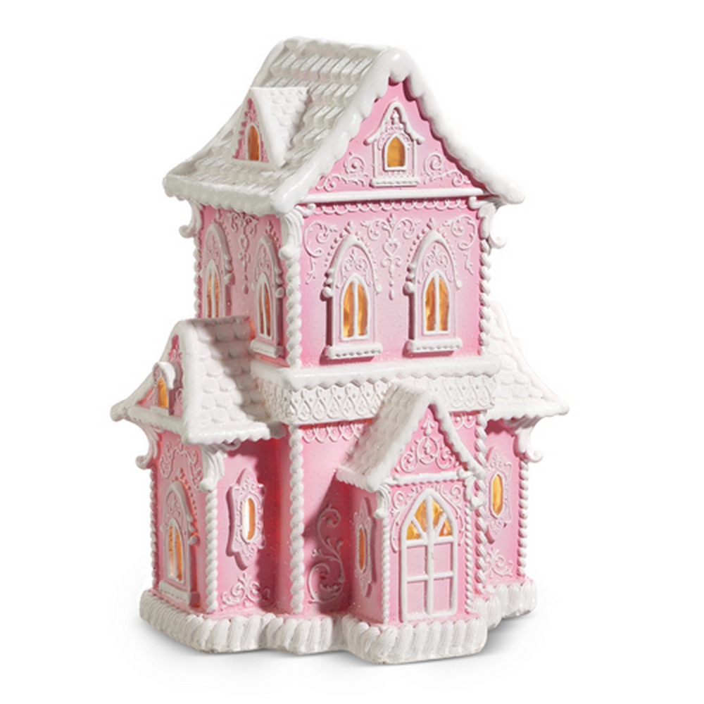 Raz - Pink Lighted Gingerbread House 35cm | Peter's of Kensington