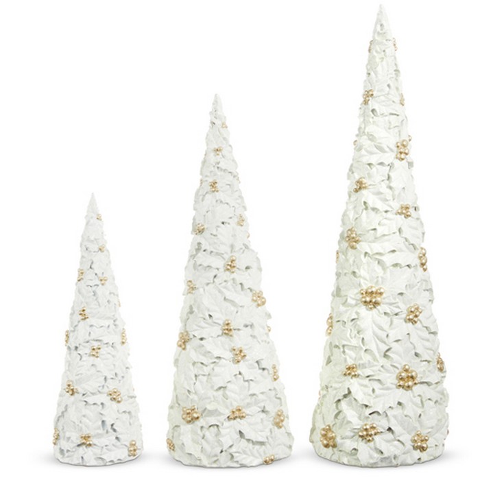 Raz - Glittered White and Gold Poinsettia Cone Tree Set 3pce | Peter's ...