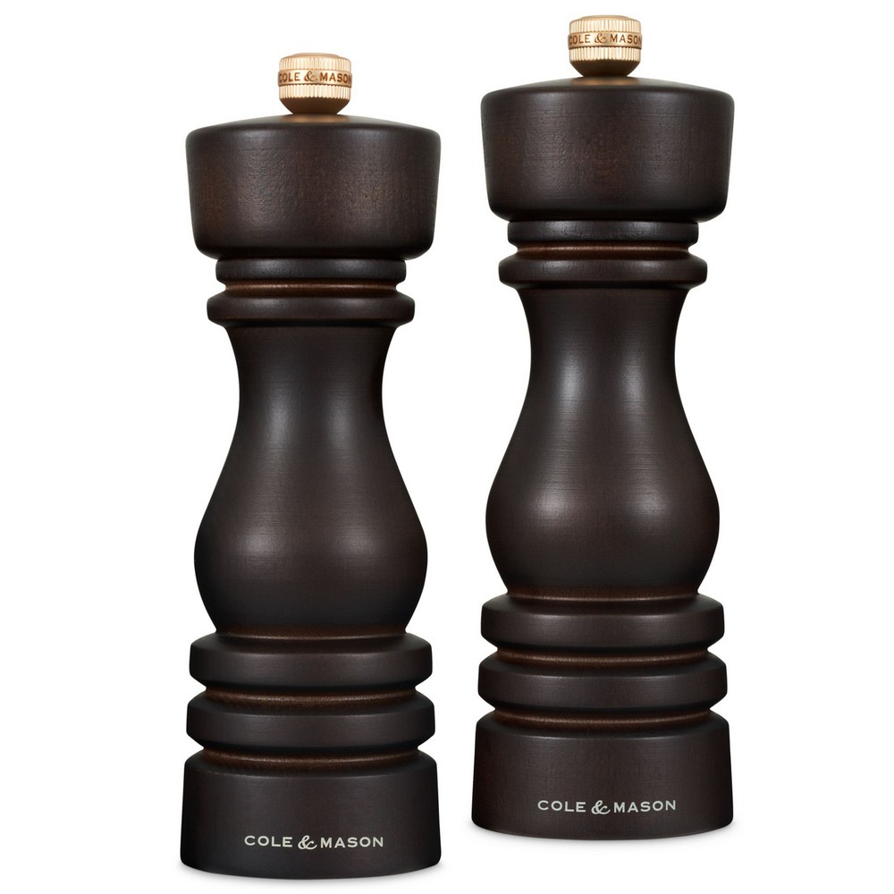 Cole & Mason - London Salt & Pepper Mill Stained Wood Set Chocolate ...