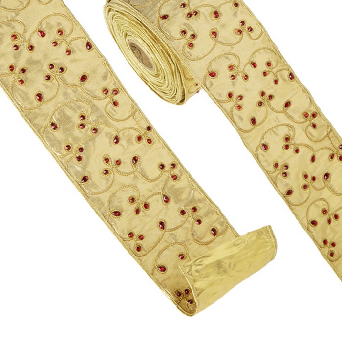 Raz - Gold Jeweled Wired Ribbon 10cm x 9m | Peter's of Kensington